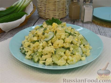 Рецепт Салат из цветной капусты огурцов и яиц на