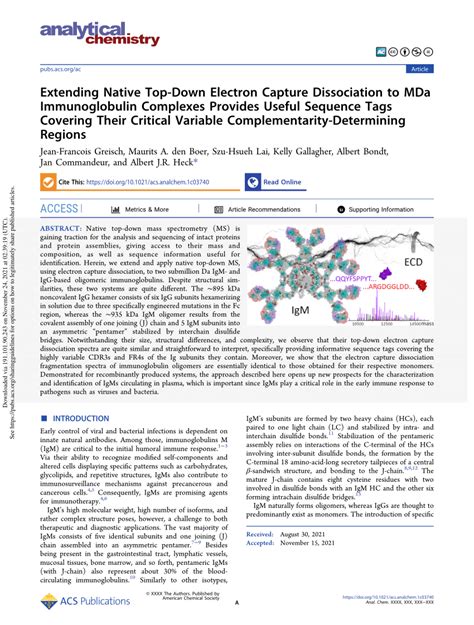 Pdf Extending Native Top Down Electron Capture Dissociation To Mda Immunoglobulin Complexes