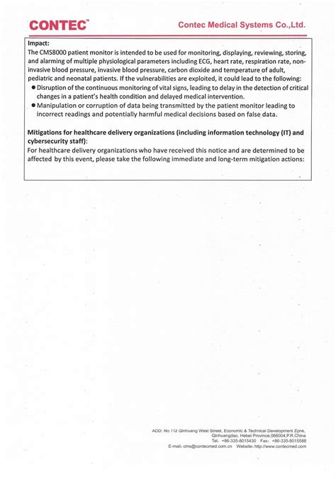 Security Advisory Notice Contec