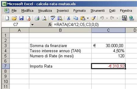 Calcolo Della Rata Di Un Mutuo Con Excel