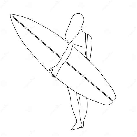 Continuous Line Drawing Of A Surfer Girl With A Surfboard One Line