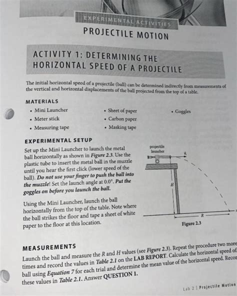 Solved EXPERIMENTAL ACTIVITIES PROJECTILE MOTION ACTIVITY Chegg Com