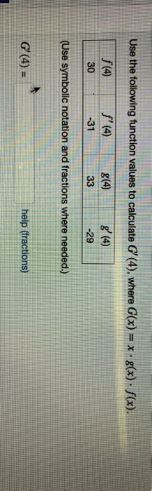 solved use the following function values to calculate g 4