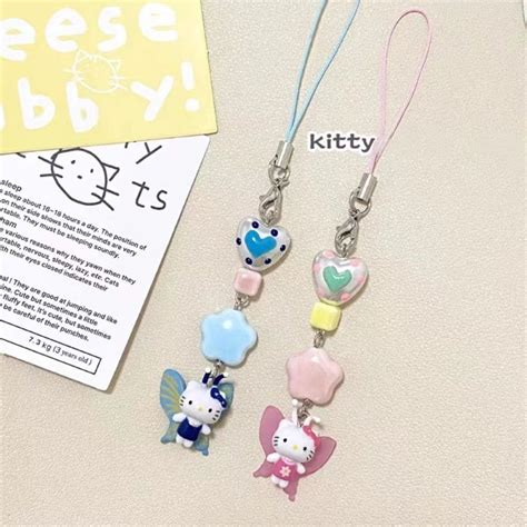 Kawaii Sanrio Hello Kitty โทรศัพท์โซ่น่ารักการ์ตูนผีเสื้อ Kt จี้อะนิเมะอุปกรณ์ต่อพ่วงกระเป๋าเป้