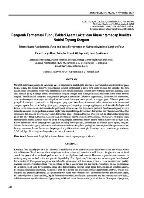 Pdf Pengaruh Fermentasi Fungi Bakteri Asam Laktat Dan Khamir