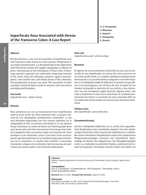 Pdf Imperforate Anus Associated With Atresia Of The Transverse Colon A Case Report
