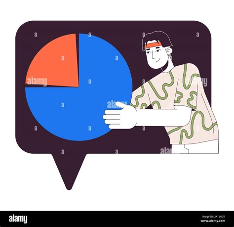 man shows data analytics chart 2d linear cartoon character stock vector