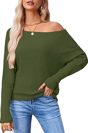 Women Off The Shoulder Sweater Batwing Long Sleeve Loose Fit Knit Pullover Tops Casual Fall