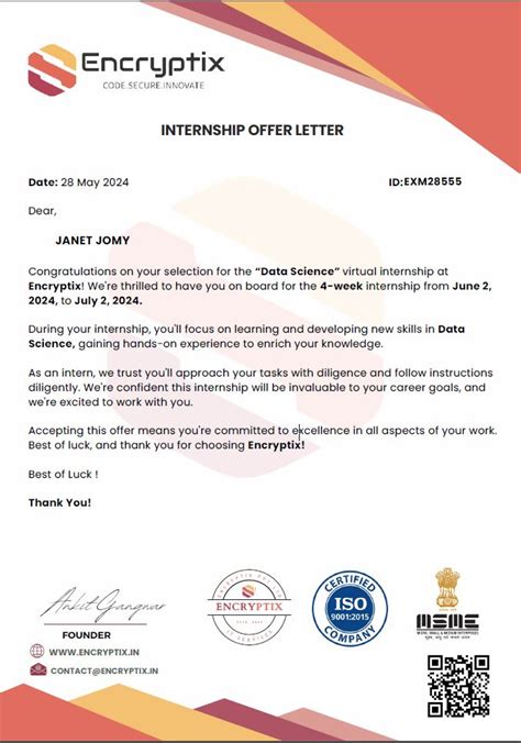 janet jomy on linkedin encryptix datascience internship dataanalysis