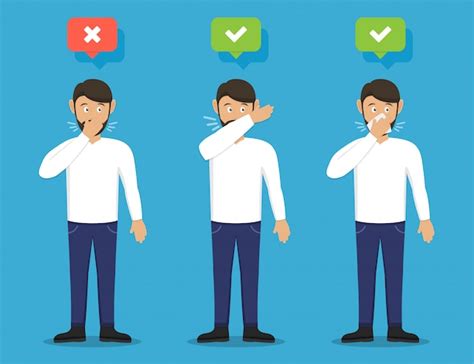 Premium Vector How To Cough And Sneeze And Not Spreading Virus Man