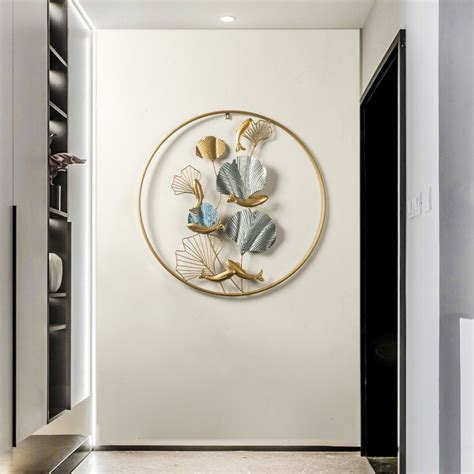 创意美式轻奢铁艺银杏叶客厅圆形壁挂玄关现代背景墙面装饰挂件 虎窝淘