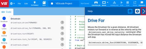 Accessing Help In A VEXcode V5 Python Project VEX Library