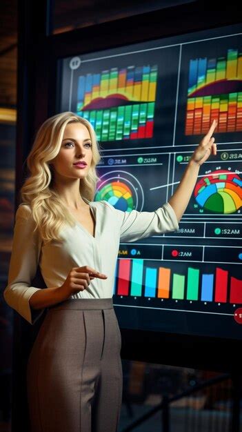 Premium Ai Image Confident Businesswoman With Vibrant Copyspace Pointing At An Interactive