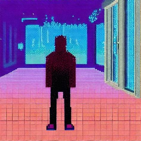 Pixel Art 32 Bit Pixel Art Vaporwave Synthwave Pointillisme Of A Person Standing In The
