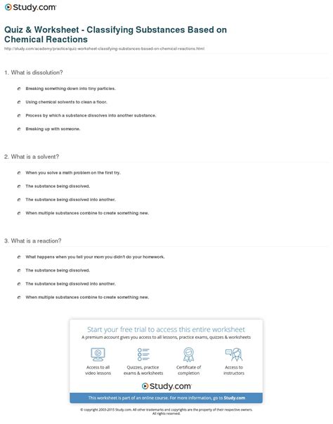 Quiz Worksheet Classifying Substances Based On Chemical Db Excel