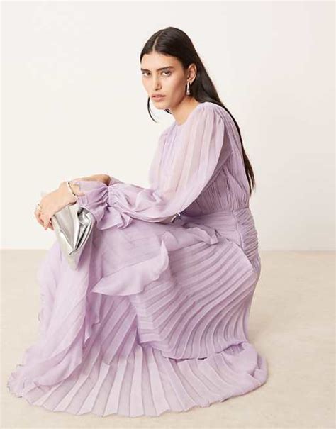Asos Design Robe Longue à Col Montant Et Ceinture Froncée Lilas Asos