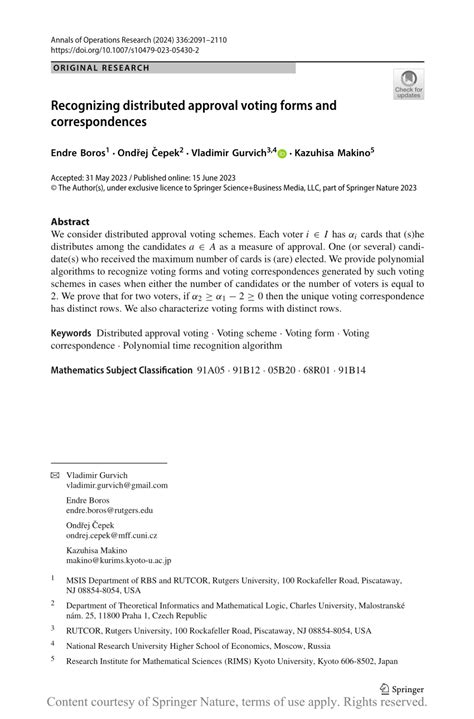 Recognizing Distributed Approval Voting Forms And Correspondences Request Pdf