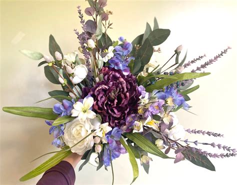 Purple Bouquet Boho Wedding Bouquet Silk Flower Bouquet Etsy