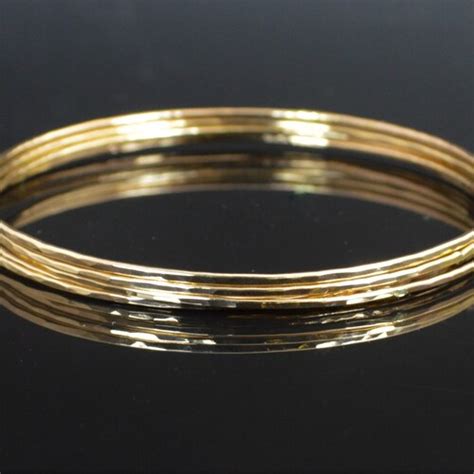 Thin Hammered Gold Filled Bangle Bracelet Light Weight Etsy