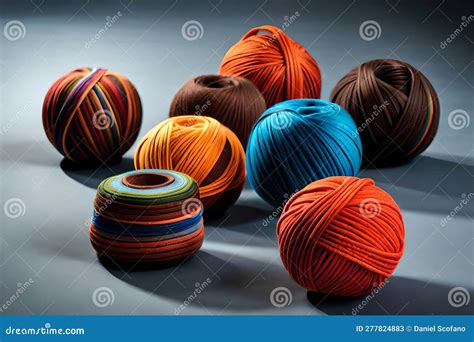 A Bunch Of Balls Of Yarn Sitting On Top Of Each Other In Different