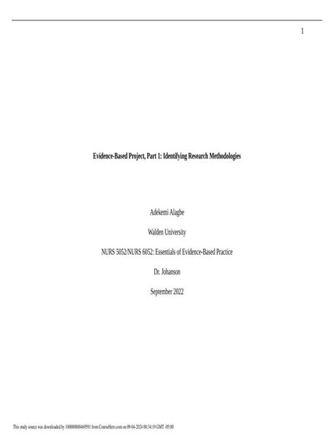 Nurs 6052 Module 02 Week 03 Assignment Evidence Based Project Part 1 Identifying Research