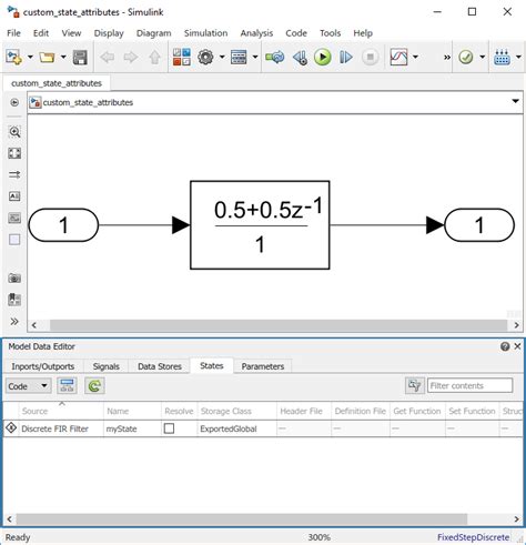 Custom State Attributes In Discrete Fir Filter Block Matlab And Simulink