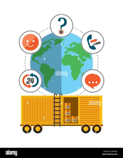 Yellow Cargo Container And Earth Planet Icon Export And Import