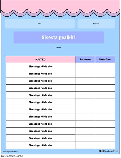Simile Ja Metafooritabeli Tegevus Storyboard Par Et Examples