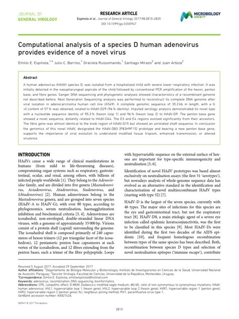 Computational Analysis Of A Species D Human Adenovirus Provides
