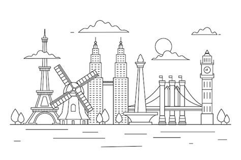 개요 랜드 마크 스카이 라인 파노라마 무료 벡터