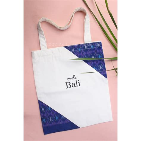 Jual New Handmade Tote Bag Bali Dengan Hiasan Endek Bali Biru Cantik