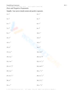 Free Printable Zero And Negative Exponents Worksheets