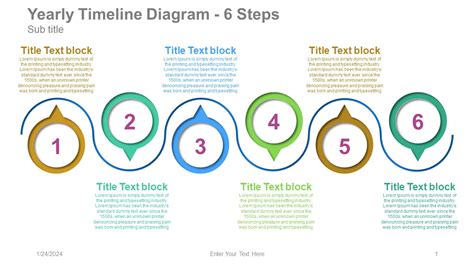 Yearly Timeline Diagram Horizontal Drop Chain 6 Steps