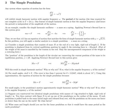 Solved The Simple Pendulum Any System Whose Equation Of Chegg