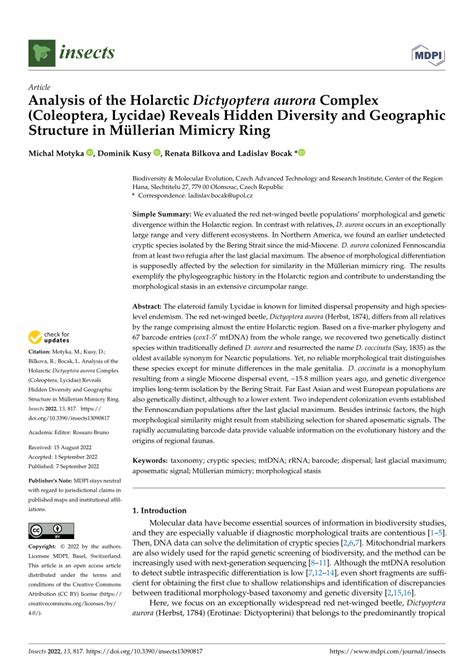 PDF Analysis Of The Holarctic Dictyoptera Aurora Complex Coleoptera