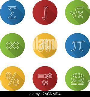 Mathematics Flat Linear Long Shadow Icons Set Geometry Algebra Logic