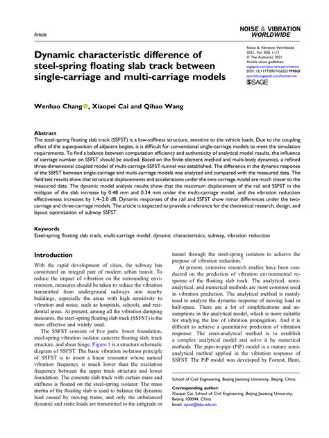 Pdf Dynamic Characteristic Difference Of Steel Spring Floating Slab Track Between Single