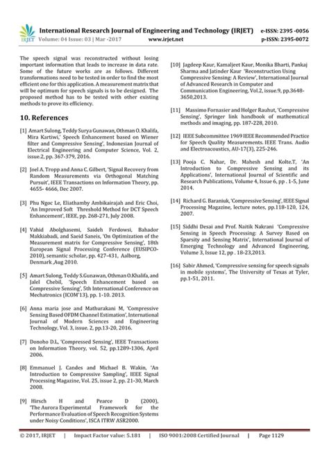 Speech Enhancement Using Compressive Sensing PDF