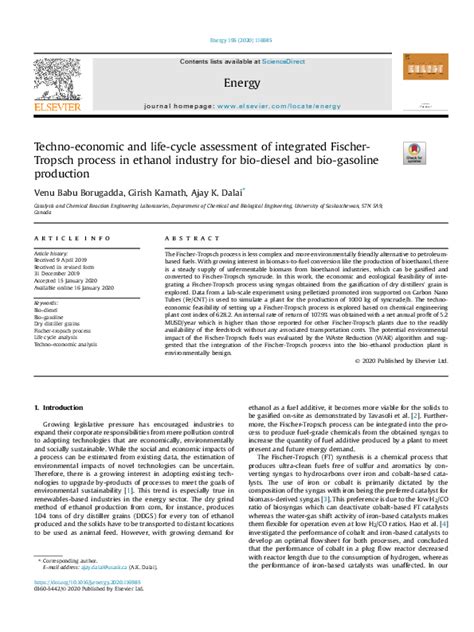 Pdf Techno Economic And Life Cycle Assessment Of Integrated Fischer Tropsch Process In Ethanol