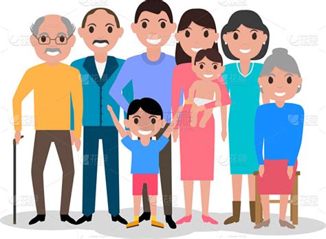 家庭可爱的巨大的动画片全家福幸福婴儿兄弟祖父母祖父