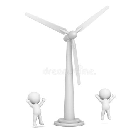 3d Character Waving From Behind Wind Turbine Stock Illustration