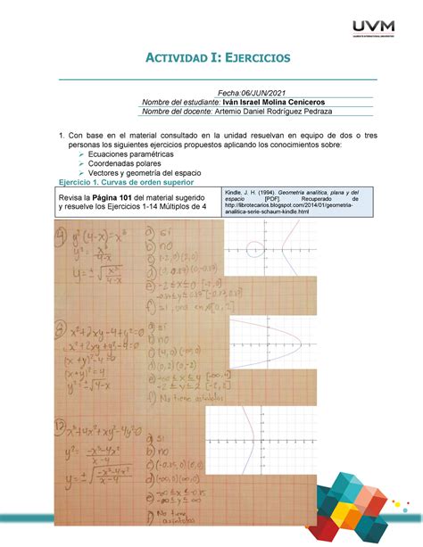 ACTIVIDAD 1 Ejercicios Calculo Vectorial UVM Studocu