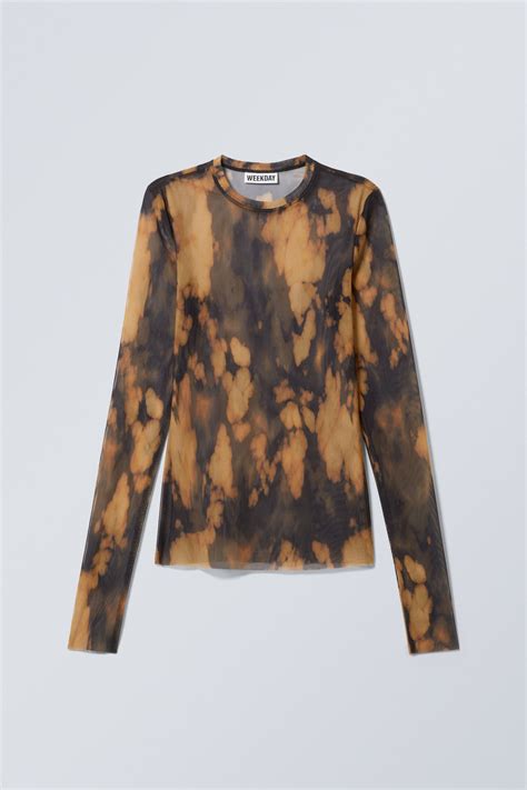 Printed Long Sleeve Mesh Top Surface Rust Weekday Gb