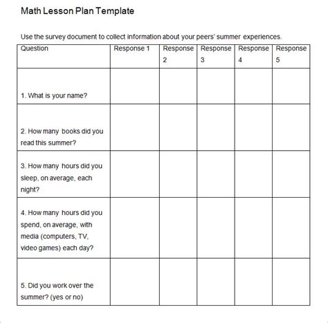 Sample Lesson Plan Math Template AFFiNE AFFiNE