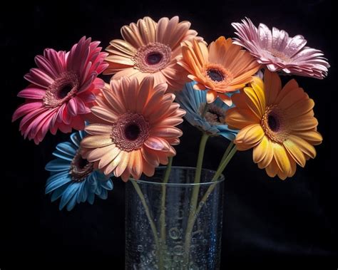 Premium AI Image Brightly Colored Flowers In A Vase On A Black