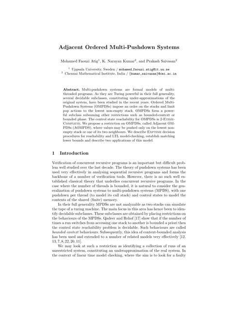 pdf adjacent ordered multi pushdown systems
