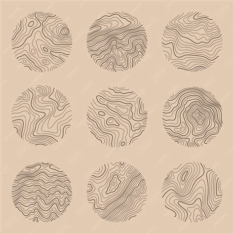 Premium Vector | Set rings of topographic line map Wood rings vector line circle of topography ...