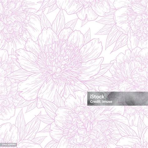 모란 꽃을 손으로 그리는 완벽 한 패턴 그래픽 낙서 스케치 꽃 배경입니다 벡터 일러스트 고풍스런에 대한 스톡 벡터 아트 및 기타 이미지 고풍스런 꽃 나무 꽃 식물