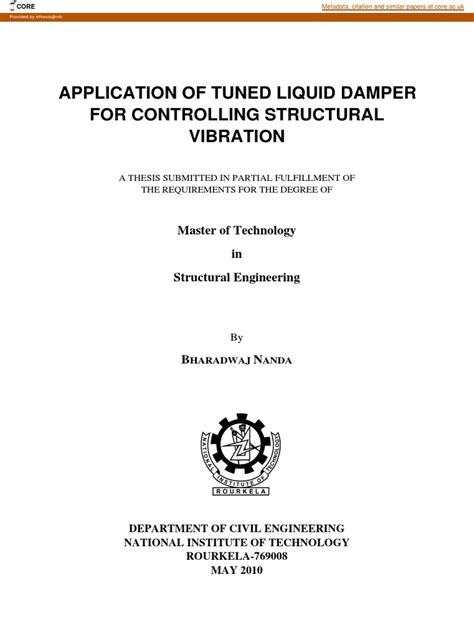 Application Of Tuned Liquid Damper For Controlling Structural Vibration