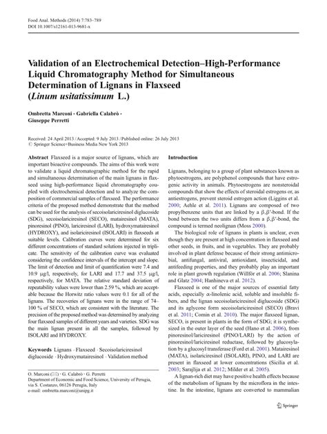 Pdf Validation Of An Electrochemical Detection High Performance Liquid Chromatography Method
